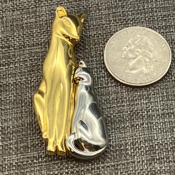 Vintage | Jewelry | Two Cats Pin Brooch Tall Thin Gold Silver Art ...